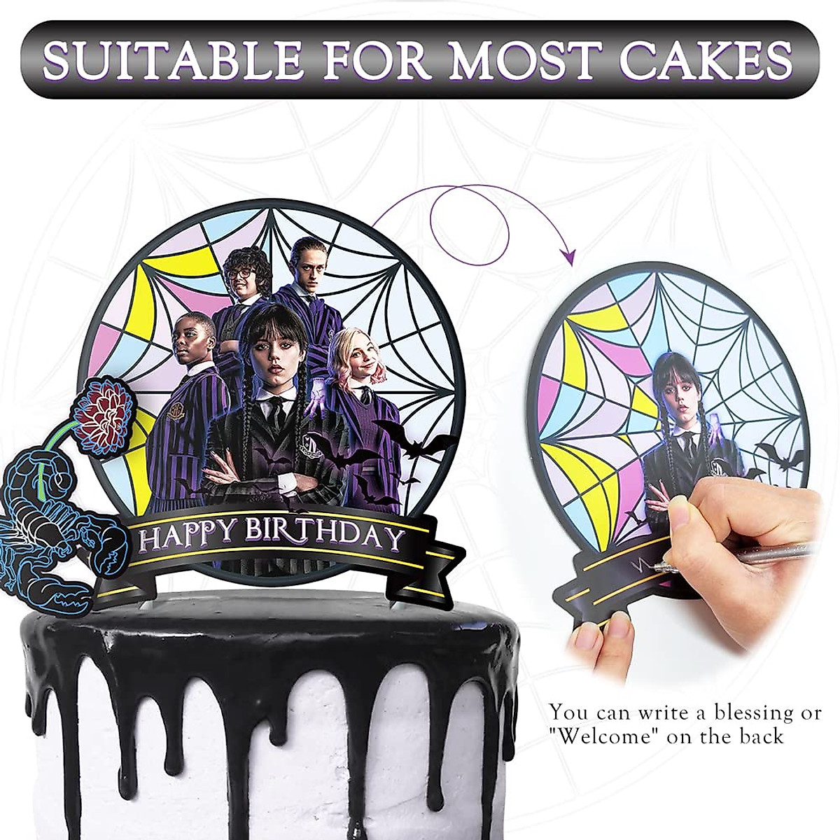 Wednesday Cake Toppers Set, Cake Decorations for Addams Theme Birthday Party Supplies
