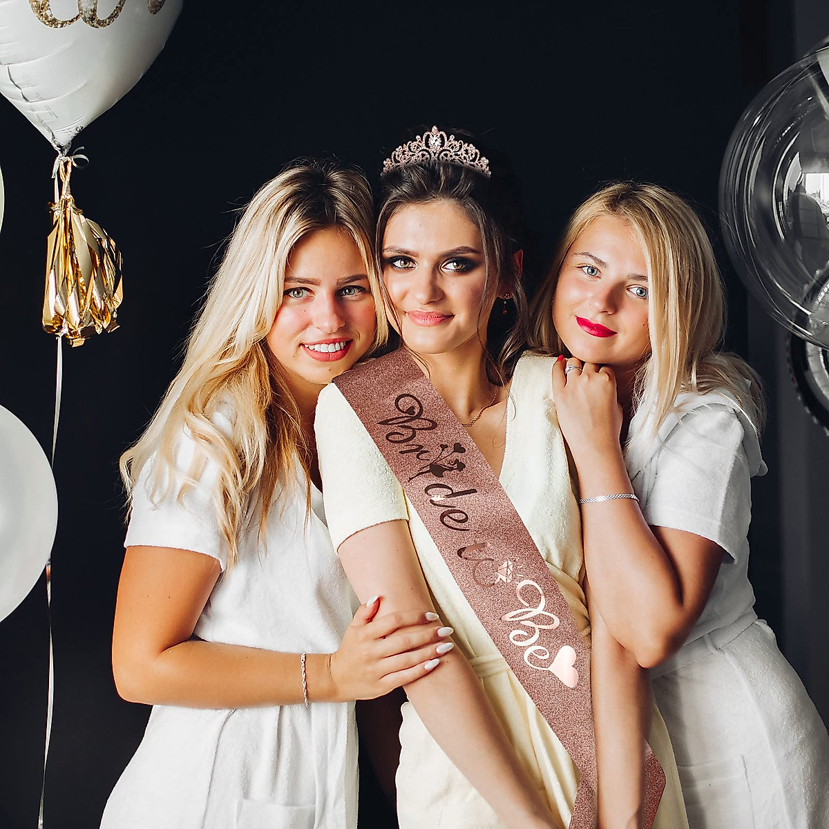 Bride To Be Sash & Bride Crown Kit, CIEHER Bridal Shower Decorations Rose Gold Bachelorette Party Decorations Queen Princess Crown for Women Girls, Bridal Tiara Gifts for Bride Crytal Crown and