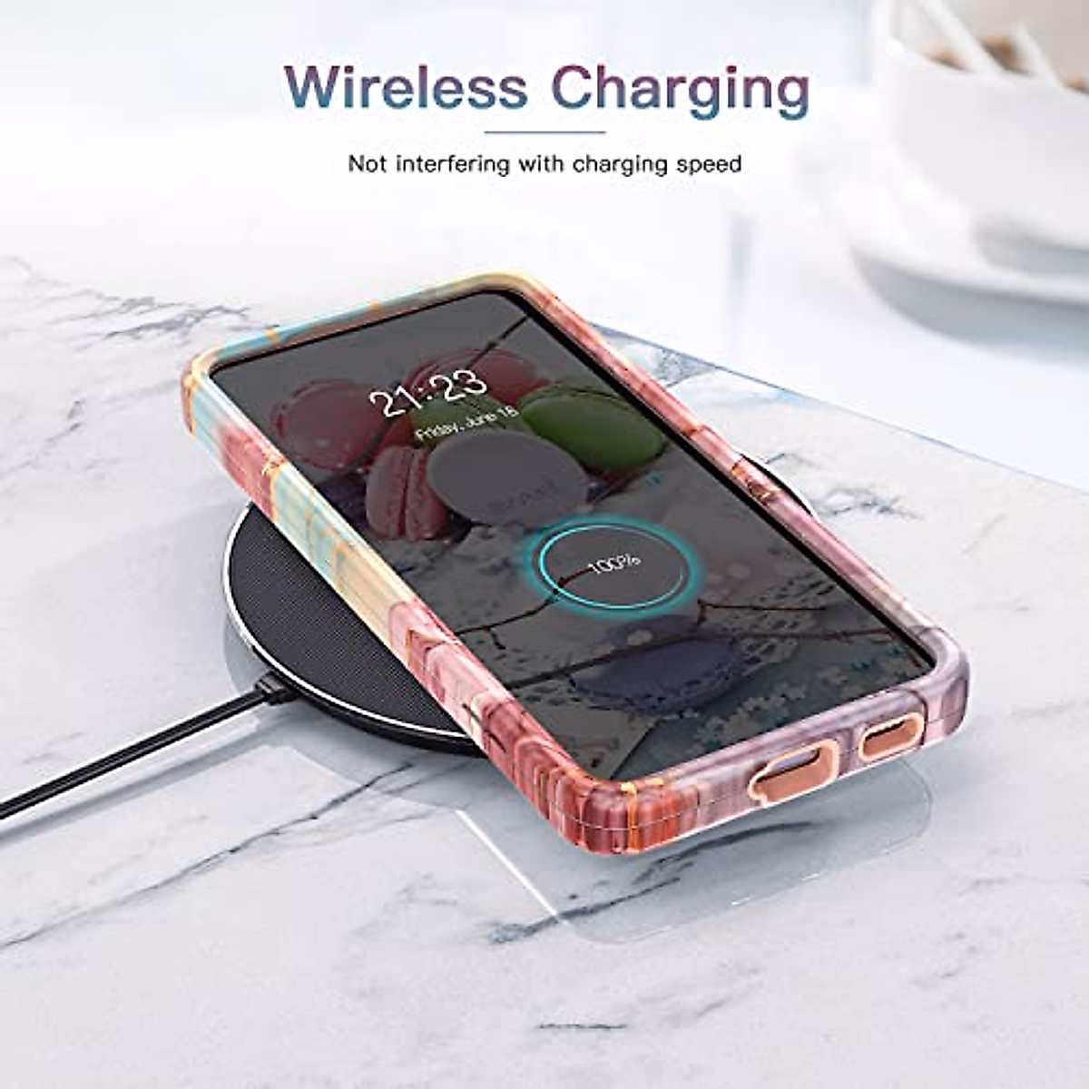 Galaxy S21 Plus Case: Marble Pattern 3-in-1 Heavy Duty Shockproof with Rugged Hard PC & Soft Silicone, Rose Gold