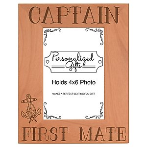 ThisWear Nautical Gift Sail Captain First Mate Anchor Natural Wood Engraved 4x6 Portrait Picture Frame Wood