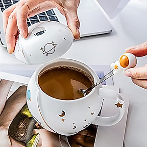 HwaGui - Cute Astronaut Mug With Lid And Spoon, Kawaii Cup Novelty Mug For Coffee, Tea And Milk, Mug Gift Blue 450ml/15oz