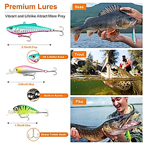 TCMBY Fishing Lures Bait Tackle Kit Set for Freshwater Trout Bass Fishing, Including Fishing Accessories, Fishing Tackle Box, Crankbait, Spoon, Hooks, Fishing Gear and Equipment for Starter Beginner.