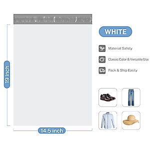 Metronic Poly Mailers 14.5x19 200 Pcs | Large Shipping Bags for Clothing | Strong Adhensive Mailing Bags for Small Business, Shipping Envelopes Bags, Tear-resistant Package Bags White