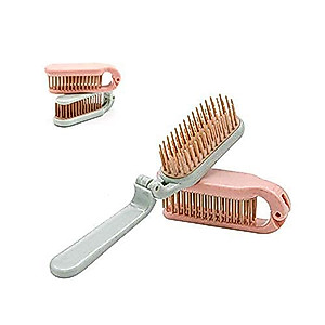 2 Pack Folding Hair Combs Hair Brush Compact Pocket Size Travel Purse Locker , Blue & Pink (Blue, Pink)