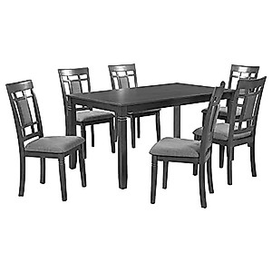 RUNWON Farmhouse Rustic 7-Piece Wooden Table Kitchen Furniture Set with 6 Padded Dining Chairs, Gray