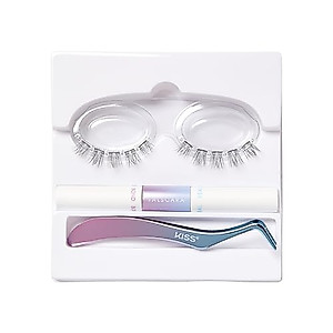 KISS Falscara DIY Lash Extension Starter Kit 10 Reusable Featherlight Eyelash Lengthening Wisps, Applicator, Bond & Seal