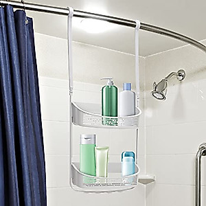 BLACK+DECKER 2-Way Convertible Hanging Anti-Swing Shower Caddy, 2 Way Adjustable Arm, Over The Door, Loofah & Razor Hooks, Storage & Organization, Large and Small Bottles and More, White