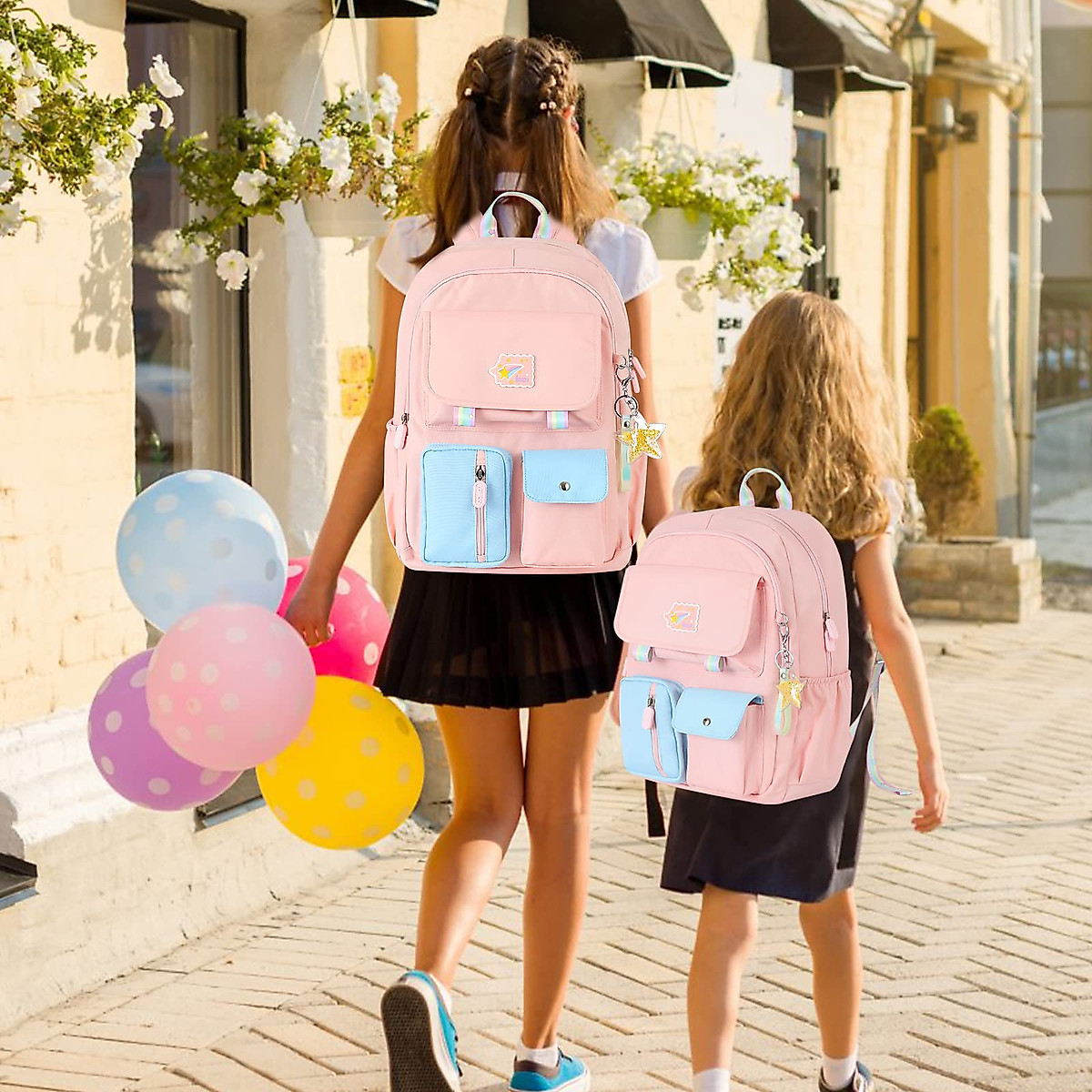 lovco Girls Backpack,Kids Backpack,Cute Backpacks for Girls,Elementary Preschool Kindergarten Supplies, for Children Aged 7-15 (Pink)