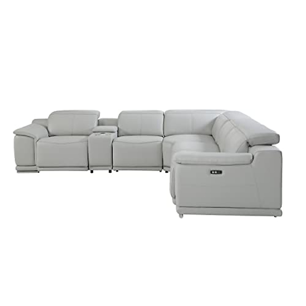 Blackjack Furniture Venice 6 Piece Sectional Sofa with 3-Power Recliners, Features Adjustable Headrest, Lumbar Support, USB and Wireless Charging Station, Extra Large Storage, 1 Console, Light Grey