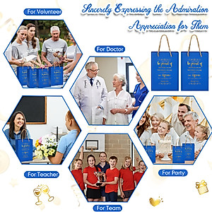Fulmoon 50Pcs Thank You Gifts Bags Employee Appreciation Gift Bags 5.9 x 3.1 x 8.3'' Paper Bags Bulk Inspirational Gift Bags with Handle May You Be Proud Gift Bags for Coworkers Teacher (Blue)