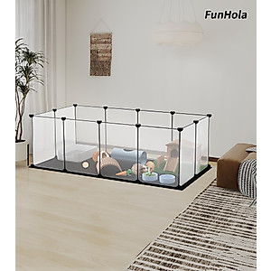 FunHola Small Animal Playpen, Guinea Pig Cages with Waterproof Mat, 12 Panels Pet Playpen for Hamsters, Hedgehog, Indoor Outdoor Plastic Fence, 48.5 x 24.8 x 16.1 inches