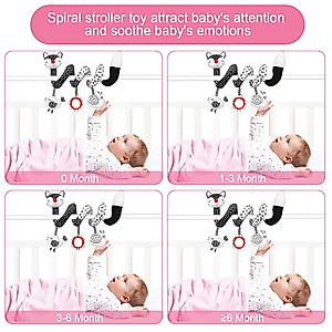 Car Seat Toys, Baby Activity Spiral Plush Toys, Black White Infant Hanging Rattle Toys for Crib Mobile Bed Stroller Bassinet, Gift for 0-18 Months Newborn