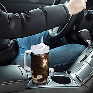 Nesatuwa 40 oz Cow Print Tumbler with Handle and Straw Lid,Reusable Stainless Steel Vacuum Insulated Tumbler Leakproof Travel Coffee Mug for Iced and Hot Beverages