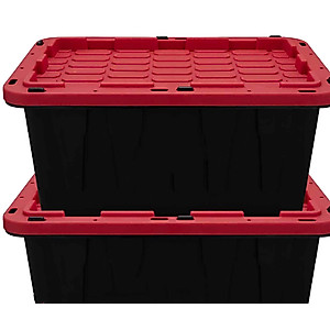 Tough - 17 Gallon Snap Lid Plastic Storage Tote, Black Base/Red Lid, Set of 4