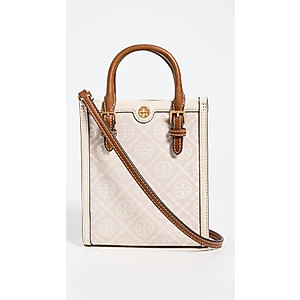 Tory Burch Women's Mini T Monogram Tote, Ivory, Off White, One Size