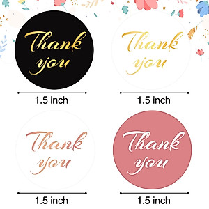 Koogel 500 PCS Thank You Stickers 4 Colors Thank You Round Sticker Labels for Boutiques Giveaways Envelope Seals Weddings Birthday Party Gift Wrapping Bags
