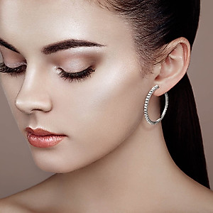 5 Pairs Large Crystal Hoop Earrings Set Big Shiny 3-7 cm Round Party Earrings Lightweight Rhinestone Hoop Earrings for Women Jewelry (Silver)