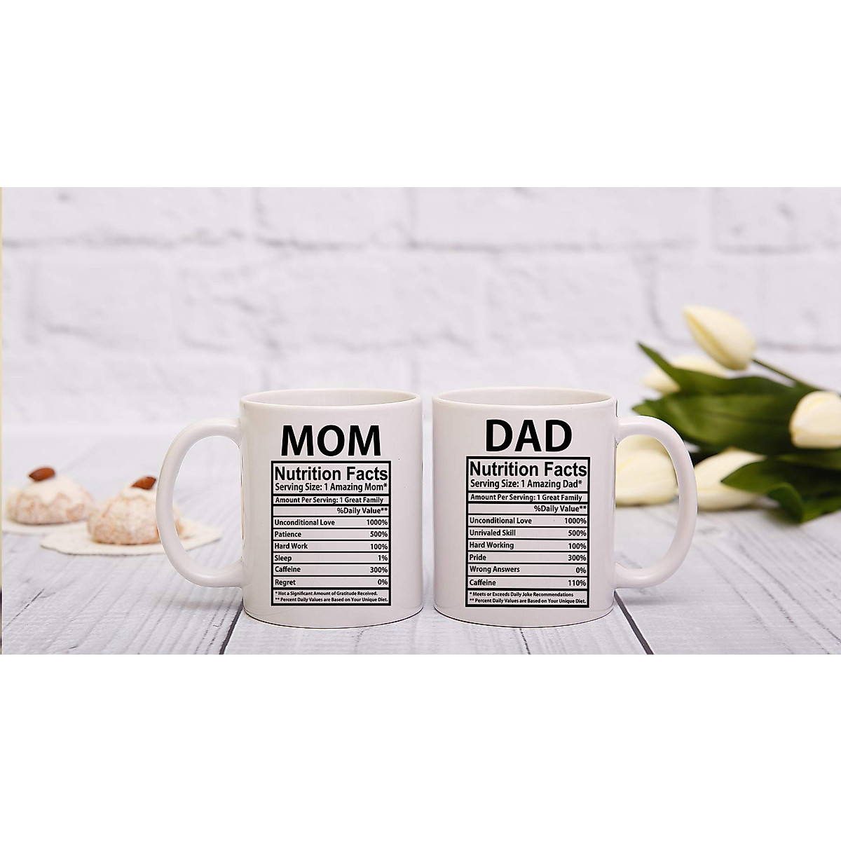 AW Fashions Mom & Dad Nutritional Facts 11oz White Ceramic Funny Couple Coffee Mugs Set For Husband and Wife Him And Her Gifts Mr & Mrs Gift Anniversary Mom and Dad Present Tea Cup