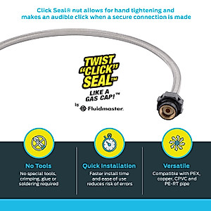 SharkBite 1/2 Inch Straight Stop x 1/2 Inch NPSM Click Seal Faucet Connector x 30 Inch, Push to Connect Brass Plumbing Fitting, PEX Pipe, Copper, CPVC, PE-RT, HDPE, 24687