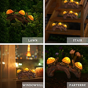 3 Turtles on a Log - Solar Lights Outdoor Garden Decor, Lawn Ornaments Solar Powered Outdoor Waterproof Garden Decorations for Patio, Yard, Pond