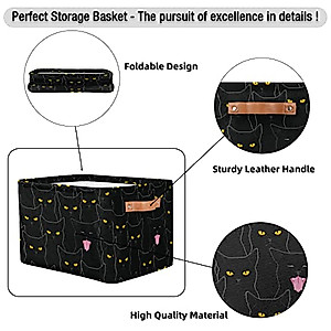 Storage Basket Bin,Night Cat Large Fabric Storage Box with Handles,Cat Collapsible Decorative Baskets Organizer Basket for Nursery Bedroom Office