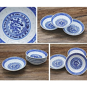 Chinese Style Blue and White Floral Ceramic Dip Bowls Set, Porcelain Dip Mini Bowls Soy Sauce Dish, dipping Bowls, Appetizer side dishes for party, family,set of 6 (Loong pattern)
