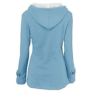 Gamivast 2023 Deals Womens Horn Button Fleece Thicken Coat Fur Hood Winter Warm Jacket Pea Coat Military Jacket Pockets Patagonia Parkas