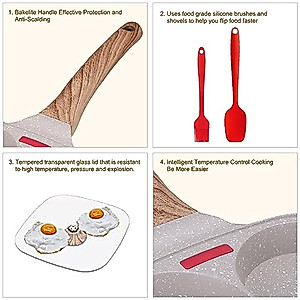 Egg Pan,Egg Frying Pan with Lid Nonstick 4 Cups Pancake Pan Fried Egg Pan for Breakfast, Gas Stove & Induction Compatible (White)