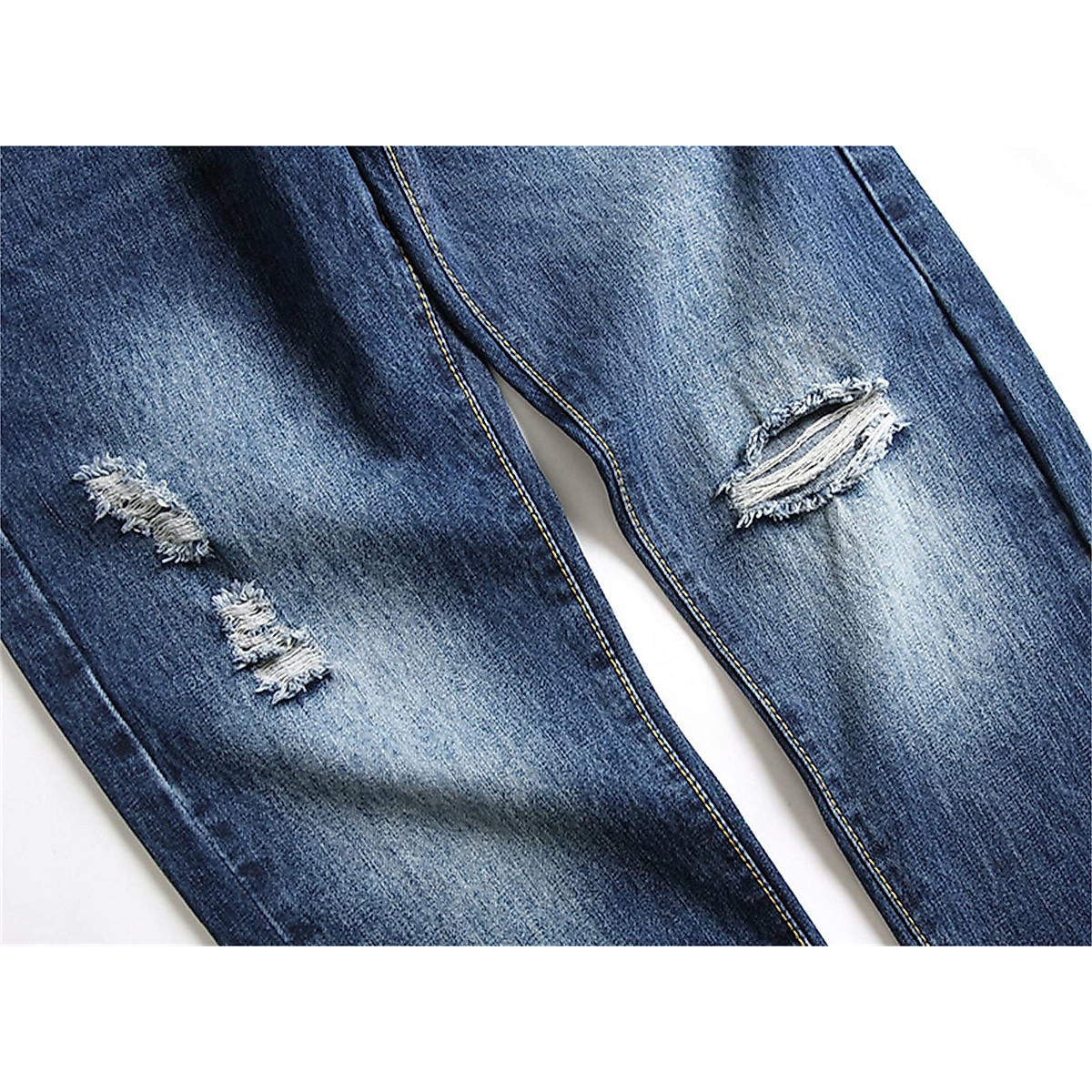 Men's Lightweight Hip Hop Jeans Ripped Straight Leg Washed Denim Jeans Vintage Stretch Distressed Jean Pants (Dark Blue,30)