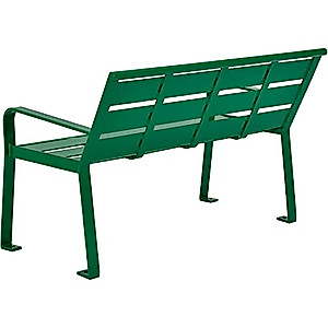 Global Industrial 4' Horizontal Steel Slat Outdoor Park Bench with Back, Green