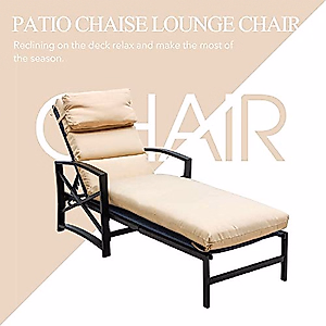LOKATSE HOME Patio Chaise Lounge Chair Outdoor Furniture Reclining Adjustable with Cushion and Soft Pillow for Pool, Deck, Yard, Khaki