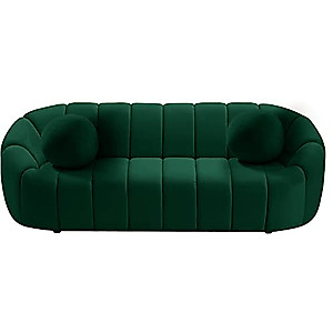 Meridian Furniture Elijah Collection Velvet Upholstered Sofa with Deep Channel Tufting, Green