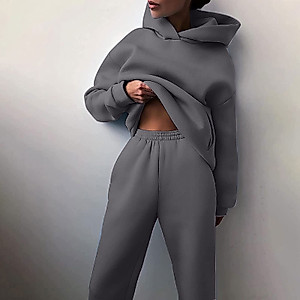 FUJATXIA Loungewear Sets for Women 2 Piece-Women's Sweatsuit Set 2 Piece Long Sleeve Hoodie and Sweatpants Sport (Grey, S)