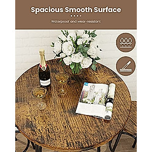 Recaceik 3 Piece Pub Dining Set, Modern Round bar Table and Stools for 2 Kitchen Counter Height Wood Top Bistro Easy Assemble for Breakfast Nook Living Room Small Space Restaurant, Rustic Brown 23