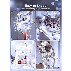 Outdoor Fairy Lights Battery Operated, 2 Pack Twinkle String Lights with Remote, 5 Feet 60 LEDs Firecracker Starry Lights for DIY Wreath Wedding Party Bedroom Mason Jar Holiday Christmas, Pure White