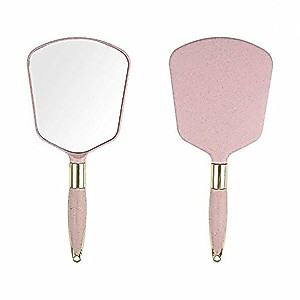 XPXKJ Handheld Mirror with Handle, for Vanity Makeup Home Salon Travel Use (Pink, Square)