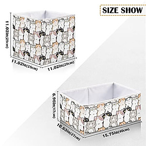Ollabaky Cute Cartoon Cat Cube Storage Bin Fabric Foldable Storage Cube Basket Cloth Organizer Box with Handle for Closet Shelves, Nursery Storage Toy Bin, S