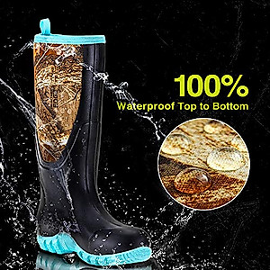 TIDEWE Rubber Boots for Women Multi-Season, Waterproof Rain Boots with Steel Shank, 6mm Neoprene Durable Rubber Outdoor Hunting Boots Size 7 (Green)