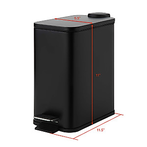 SunnyPoint 5 Liter / 1.32 Gallon Trash Can with Plastic Inner Buckets; Rectangle Bathroom, Office, Kitchen, and Bedroom Step On and Slow Close