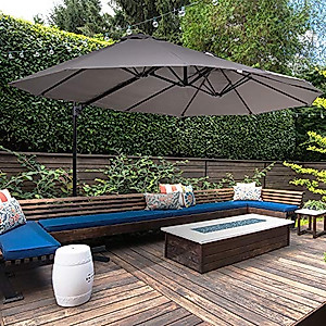 Outsunny 14ft Patio Umbrella Double-Sided Outdoor Market Extra Large Umbrella with Crank, Cross Base for Deck, Lawn, Backyard and Pool, Grey