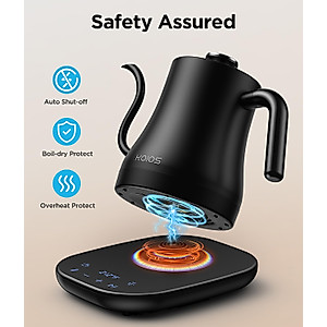 Gooseneck Electric Kettle with Temperature Control, 27oz/0.8L Fast Heat Electric Kettle for Pour Over Coffee/Tea, Auto Shut Off & Boil-Dry Protection, 4hrs Keep Warm, Stainless Steel Inner,Matte Black