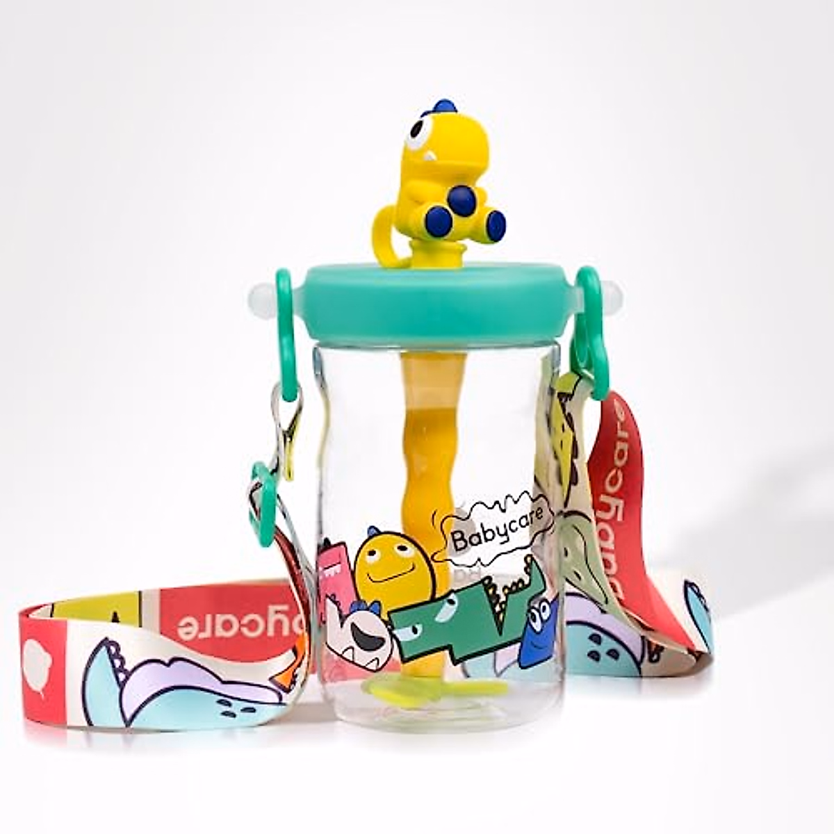 bc babycare Toddler Cups With Straw, No Spill sippy cups for 2 year old, Breakproof Tritan baby bottles with Silicone Soft Tip Straw and Adjustable Straps for Baby, BPA Free 500ml（Green Dinosaur）