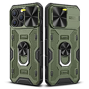 Caka for iPhone 13 Pro Case, iPhone 13 Pro Case with Camera Cover & Kickstand with Built-in 360°Rotate Ring Stand Magnetic Magnet Protective Phone Cover Case for iPhone 13 Pro -Green