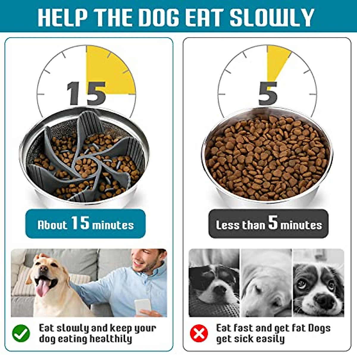 2 Pcs Dog Bowl Slow Feeder Insert, Cuttable Slow Feeder Dog Bowl Insert with Strong Suction Cups, Cat Dog Feeding Supplies, Slow Feeder for Most Dogs Bowl or Dogs Dish