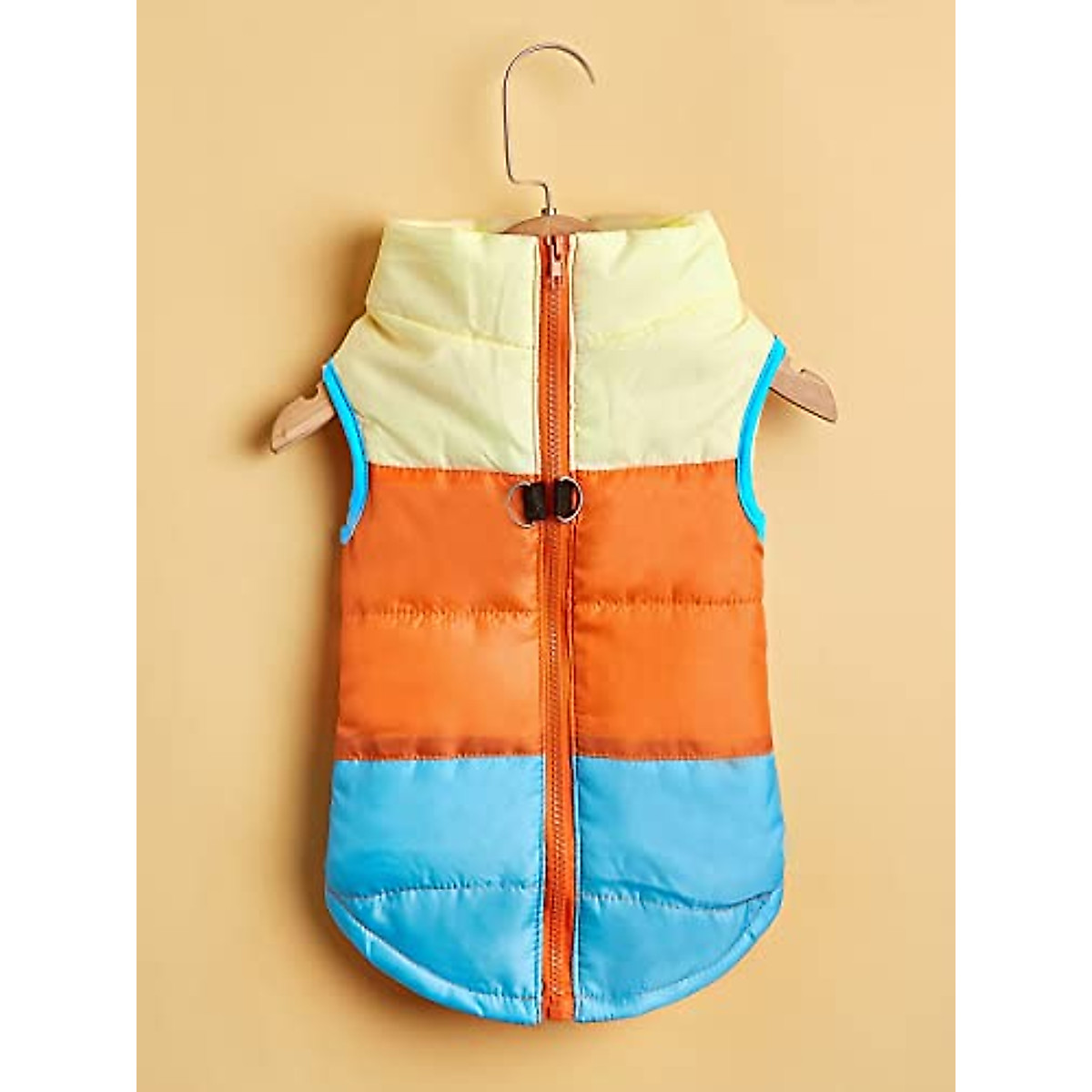 QWINEE Colorblock Zipper Back Dog Warm Jacket Coat Dog Winter Vest Clothes for Puppy Kitten Cat Small Dogs Orange and Blue L