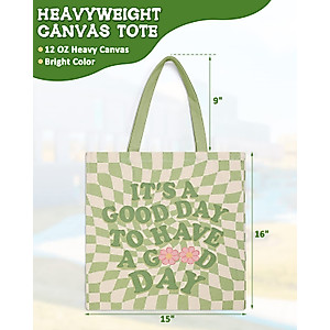 Percozzi 3 Pieces Danish Pastel Canvas Tote Bag Green and Pink Mushroom Shopping Bags Y2K Aesthetic Shoulder Bags for Supplies Gift