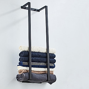 Spotact Stainless Steel Wall Mounted Towel Rack Black 16.34 * 7.95 * 5.63 in Storage Organizer Holder Modern Industrial Large Shelf for Bathroom Spa Shower Tub Décor