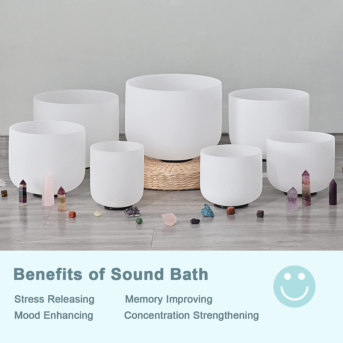 CVNC 432HZ 7-12 Inch Set Of 7 Pcs Frosted Quartz Crystal Singing Bowls With 2 Pcs Carrying Case bag Sound Healing