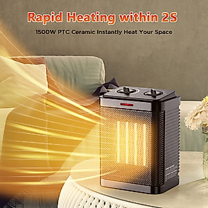 Faryuan Space Heater, Portable Electric Ceramic Heater, Small Space Heater with Thermostat, 2S Fast Heating, Overheating & Tip-Over Protection, 1500W Heater for Indoor Use, Office, Home