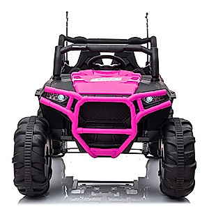 TOBBI 12V Electric Kids Ride-On Car SUV with MP3, 3 Speeds, LED Lights, 2.4G Remote Control, 4 Big Shock-Absorbing Tires, Gift,Rose Red